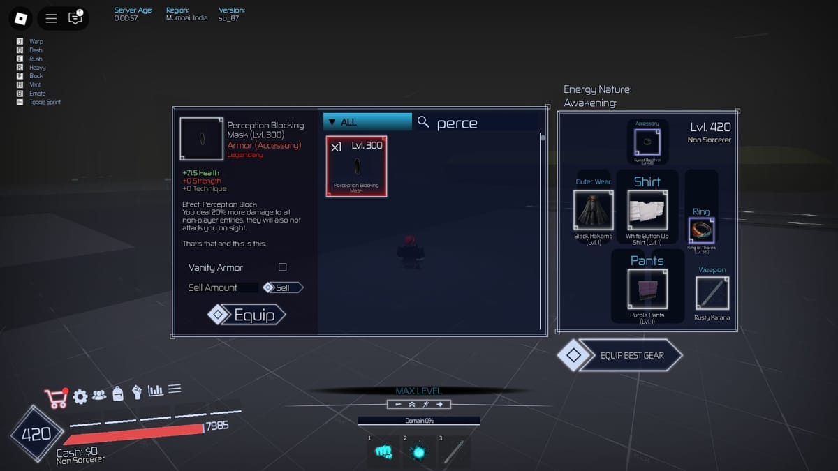 How to get Perception Blocking Mask in Jujutsu Infinite