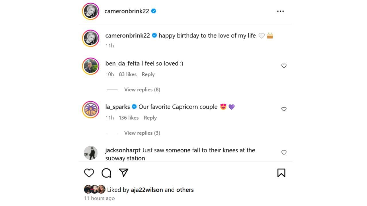 Cameron Brink's fiancé Ben Felter drops wholesome 4-word response to ...