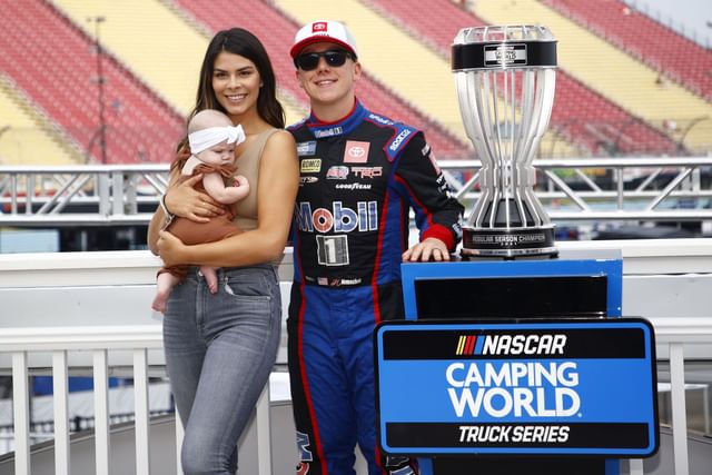 John Hunter Nemechek’s wife Taylor makes a fashion statement in a brown vintage faux leather ...