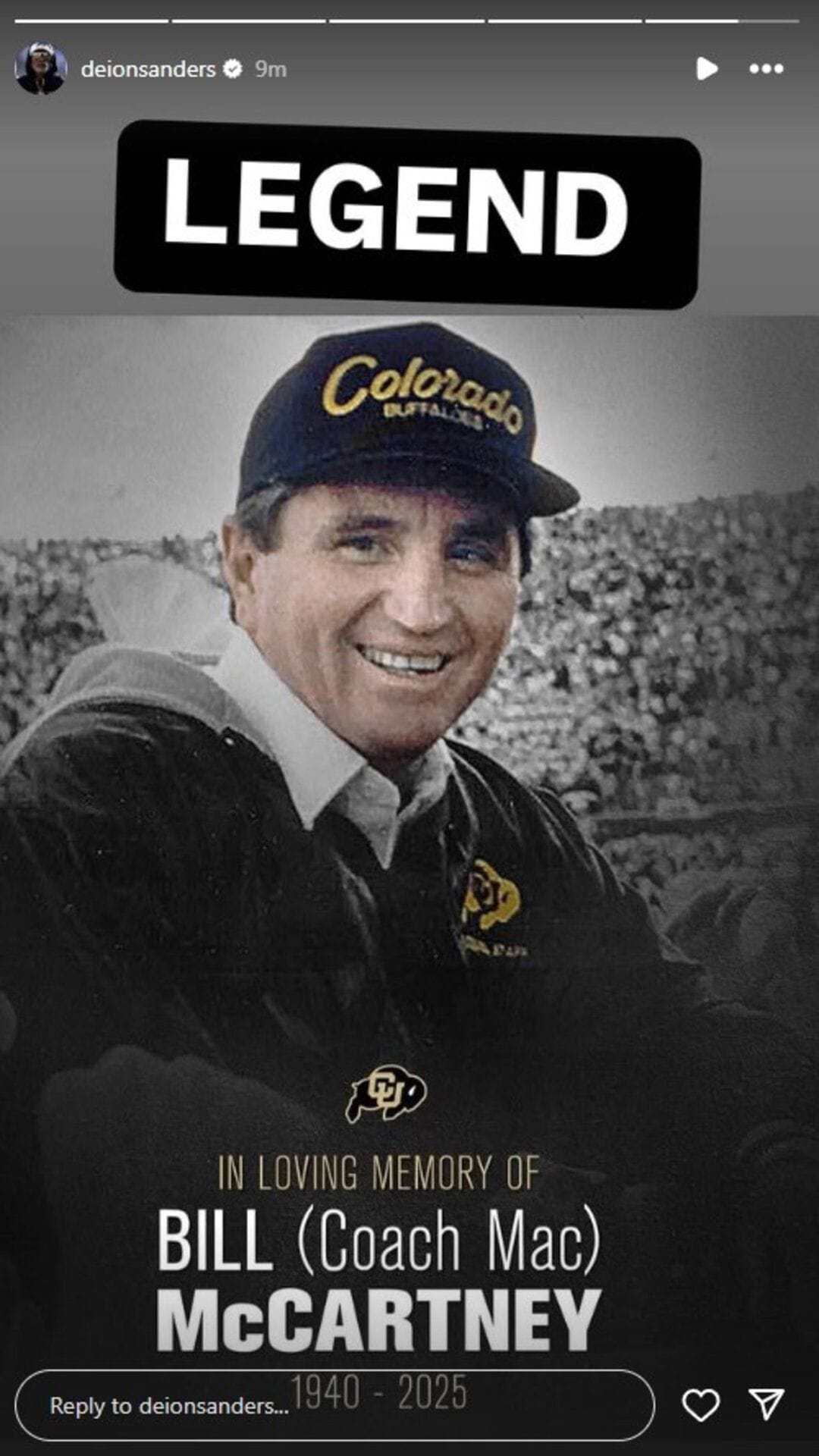 Coach Prime drops 1-word message to pay tribute to Colorado legend Bill ...