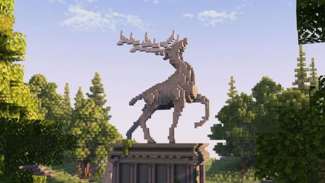Minecraft player builds a beautiful stone statue of a deer