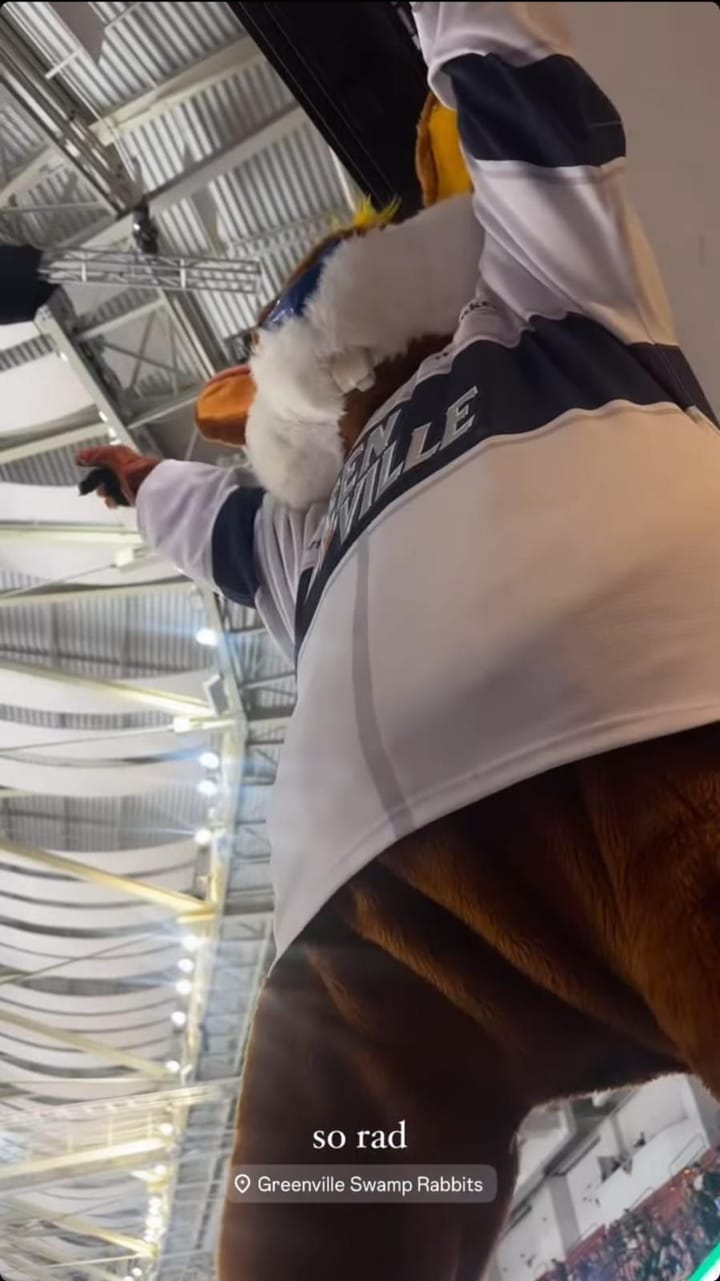 Harrison Burton’s fiancée Jenna drops two-word emotion on Greenville Swamp Rabbits mascot’s vibe