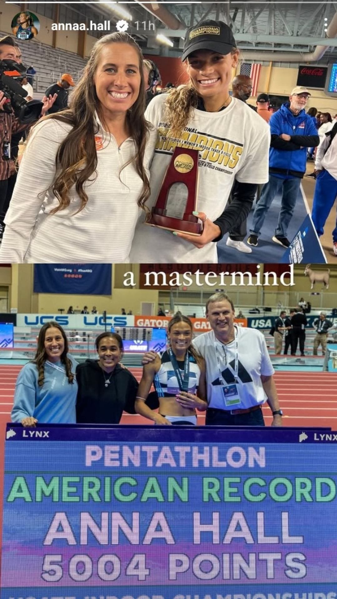 Anna Hall shares a two-word description for her coach as she extends ...
