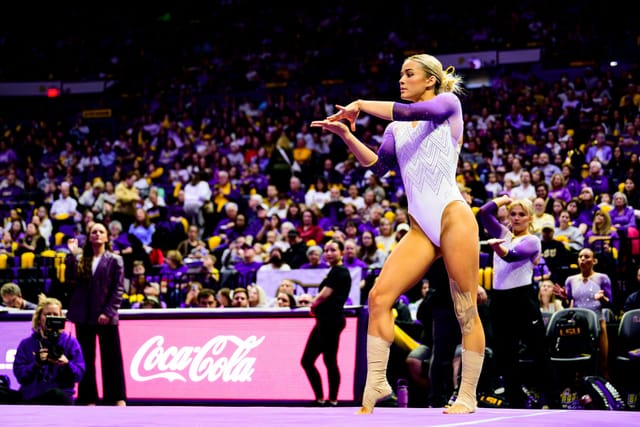 Olivia Dunne Rocks Her Purple And Gold Leotard As She Prepares For Lsu