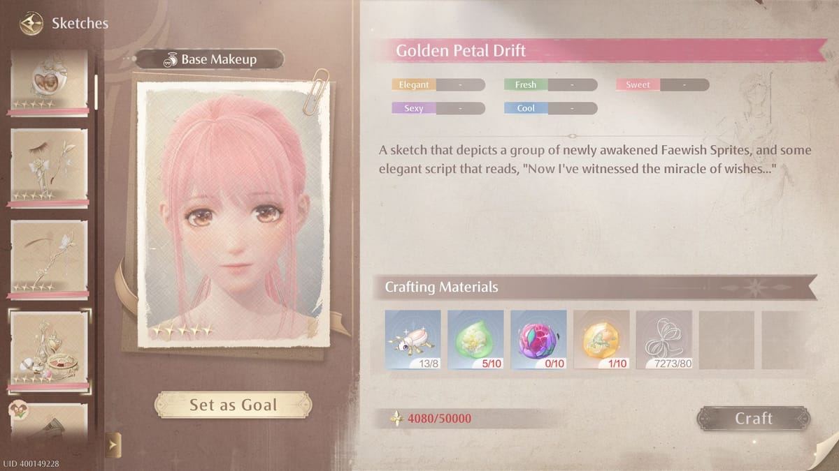 How to craft Wishful Aurosa makeup in Infinity Nikki