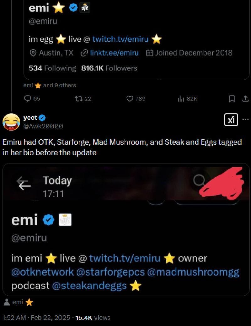 Fans speculate about the future of OTK after Emiru removes org name ...