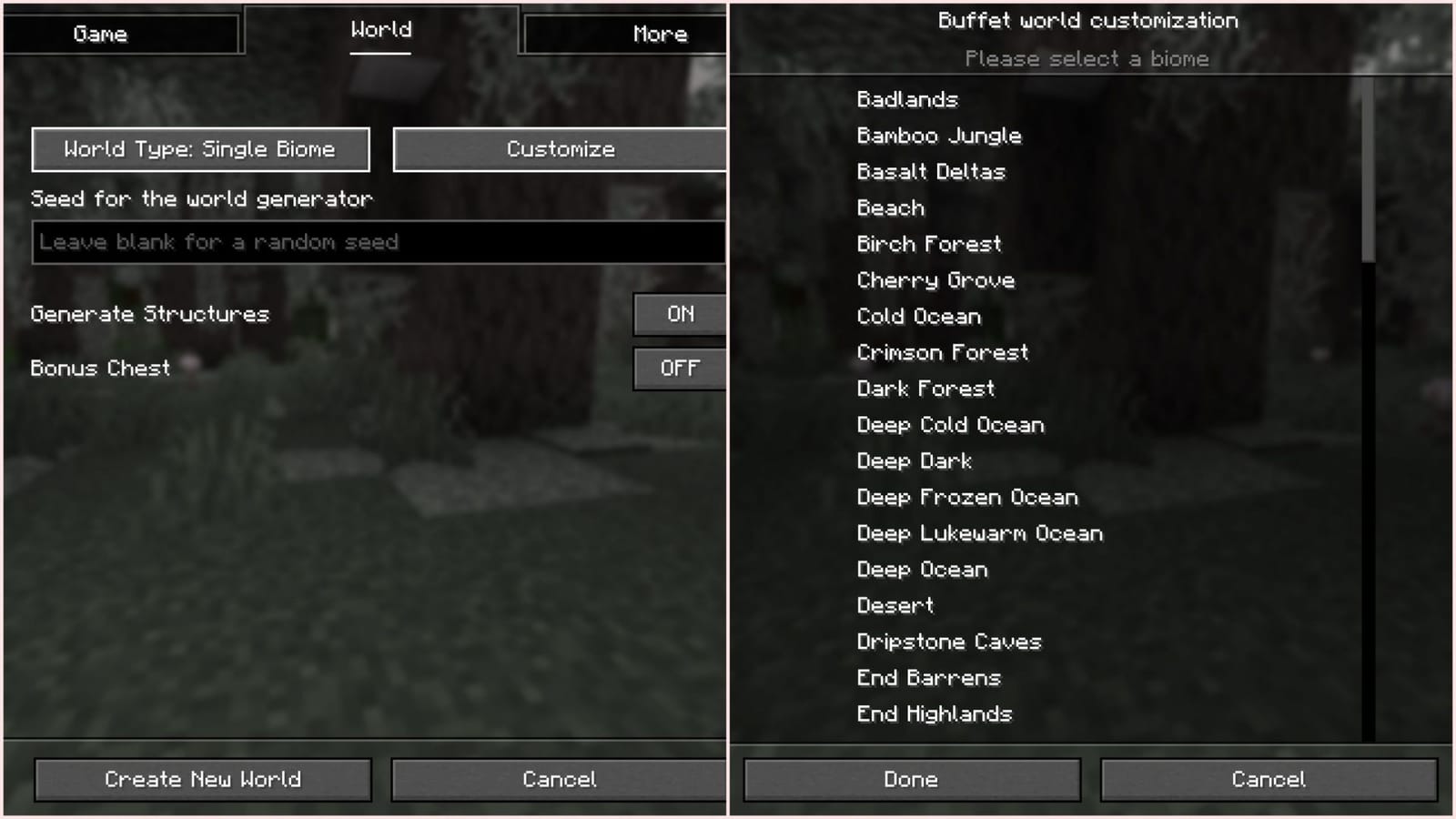 How to make a single-biome world in Minecraft