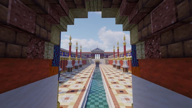 Minecraft player builds a beautiful ancient Roman bathhouse