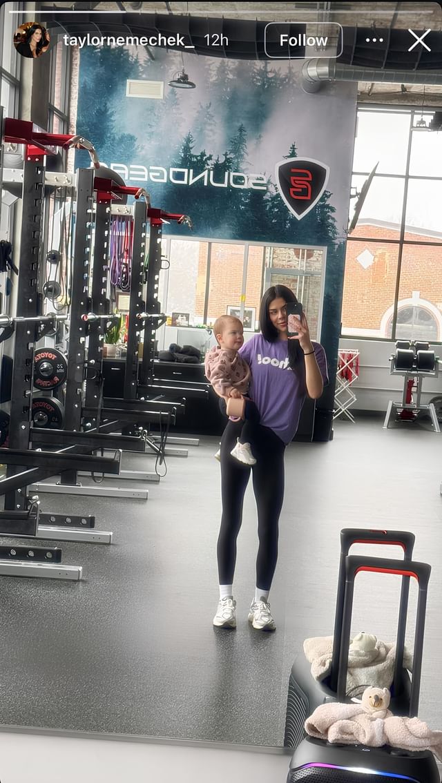 John Hunter Nemechek's wife Taylor rocks cozy purple and black workout fit in IG update ...