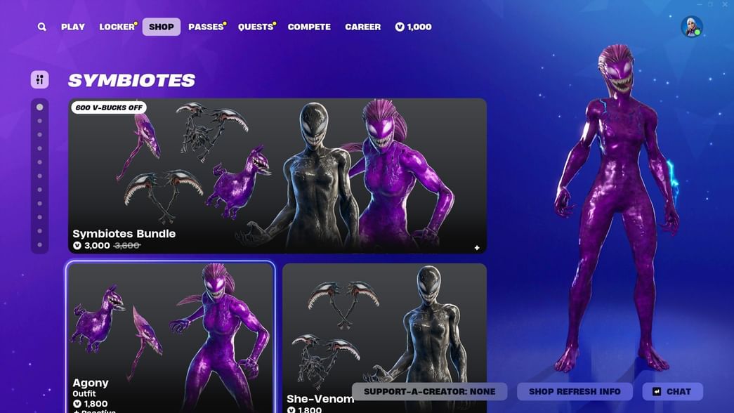 How to get She-Venom and Agony (Symbiotes) skins in Fortnite