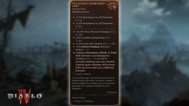 How to get Tal Rasha's Iridescent Loop in Diablo 4, and its unique effects