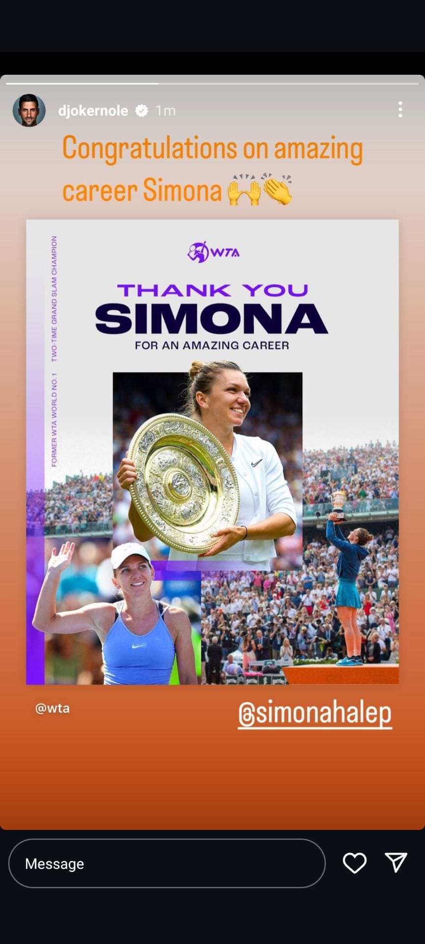 Novak Djokovic sends touching message to Simona Halep after Romanian's ...
