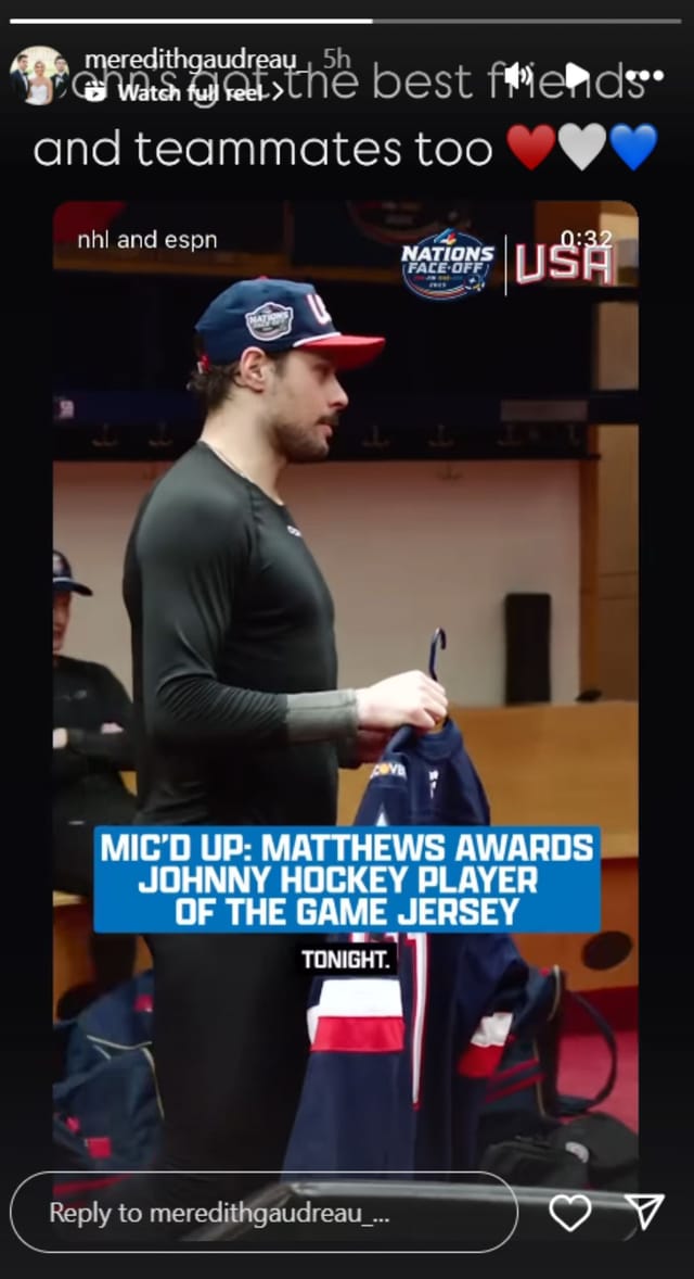 Johnny Gaudreau's wife Meredith reacts to Team USA's touching gesture ...