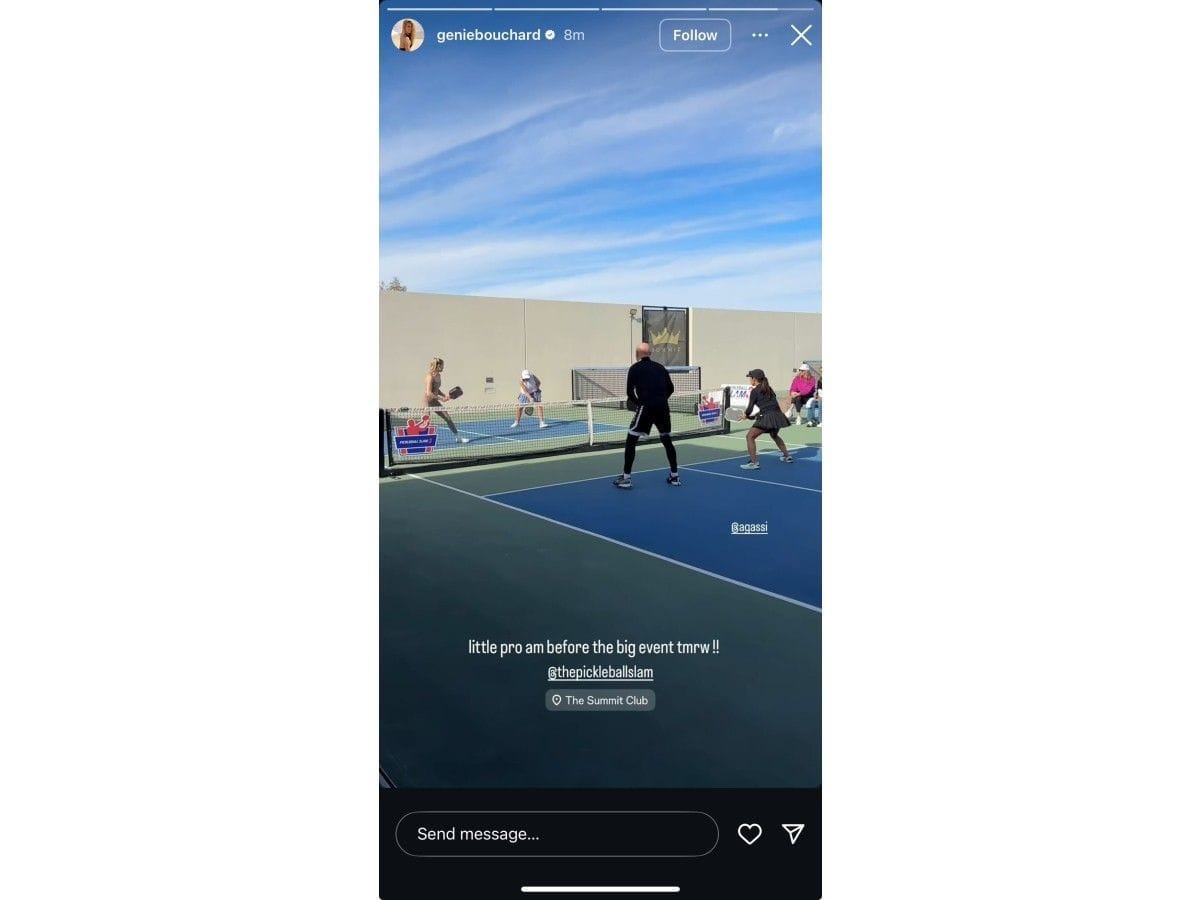 Eugenie Bouchard shares the court with Andre Agassi as she gears up to go against him and wife ...