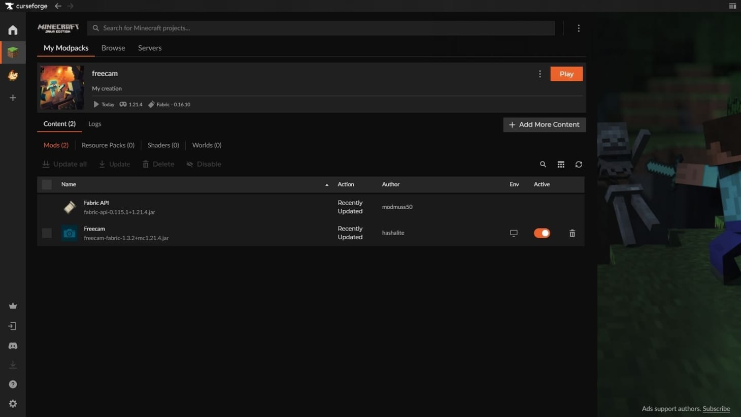 How to use freecam mod for Minecraft