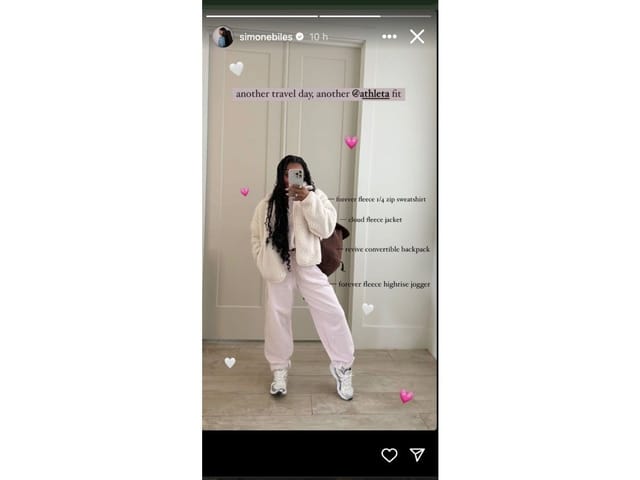 Simone Biles rocks a light pink tracksuit as she shares travel day ...