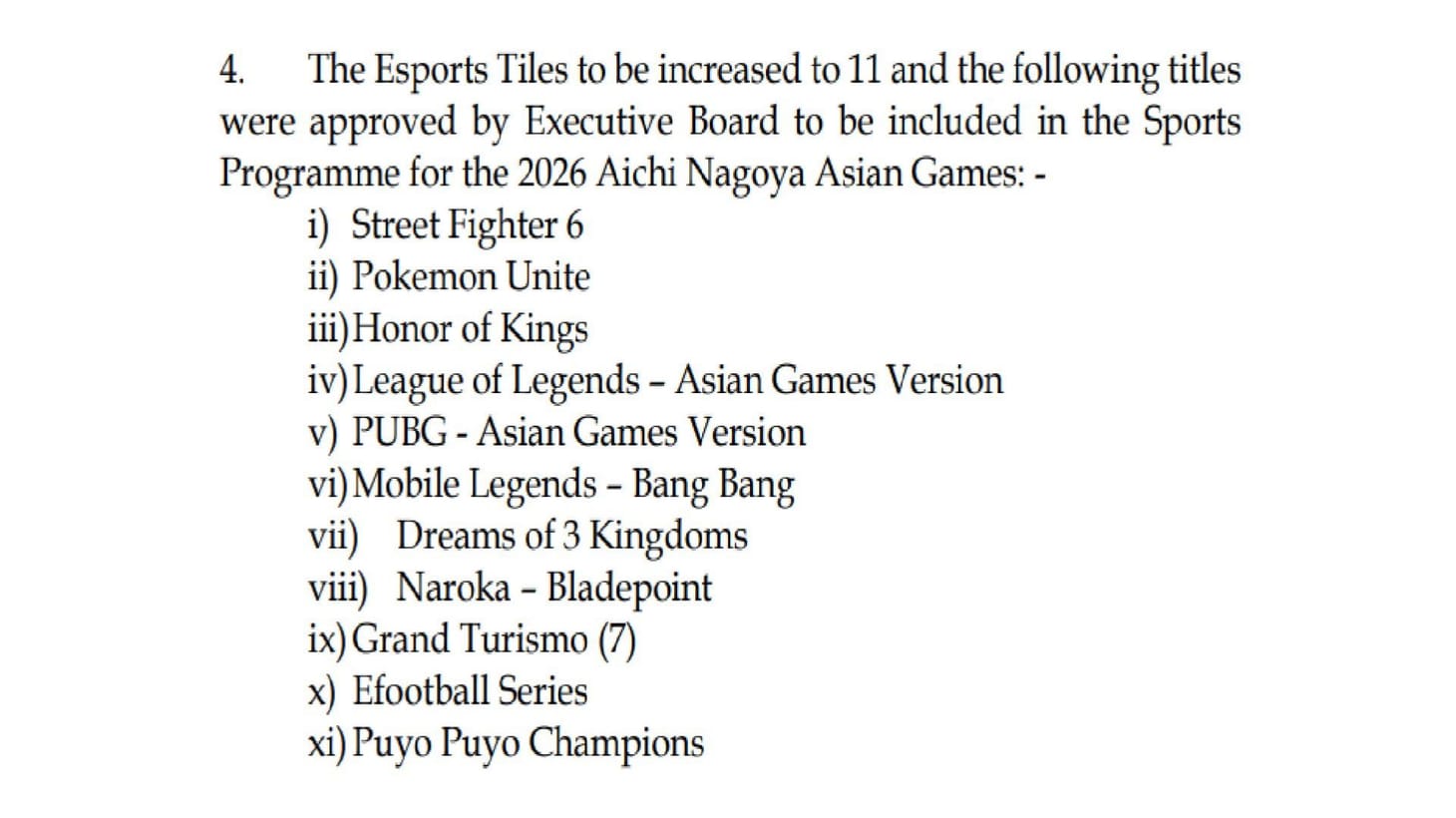 Esports titles revealed for 2026 Asian Games