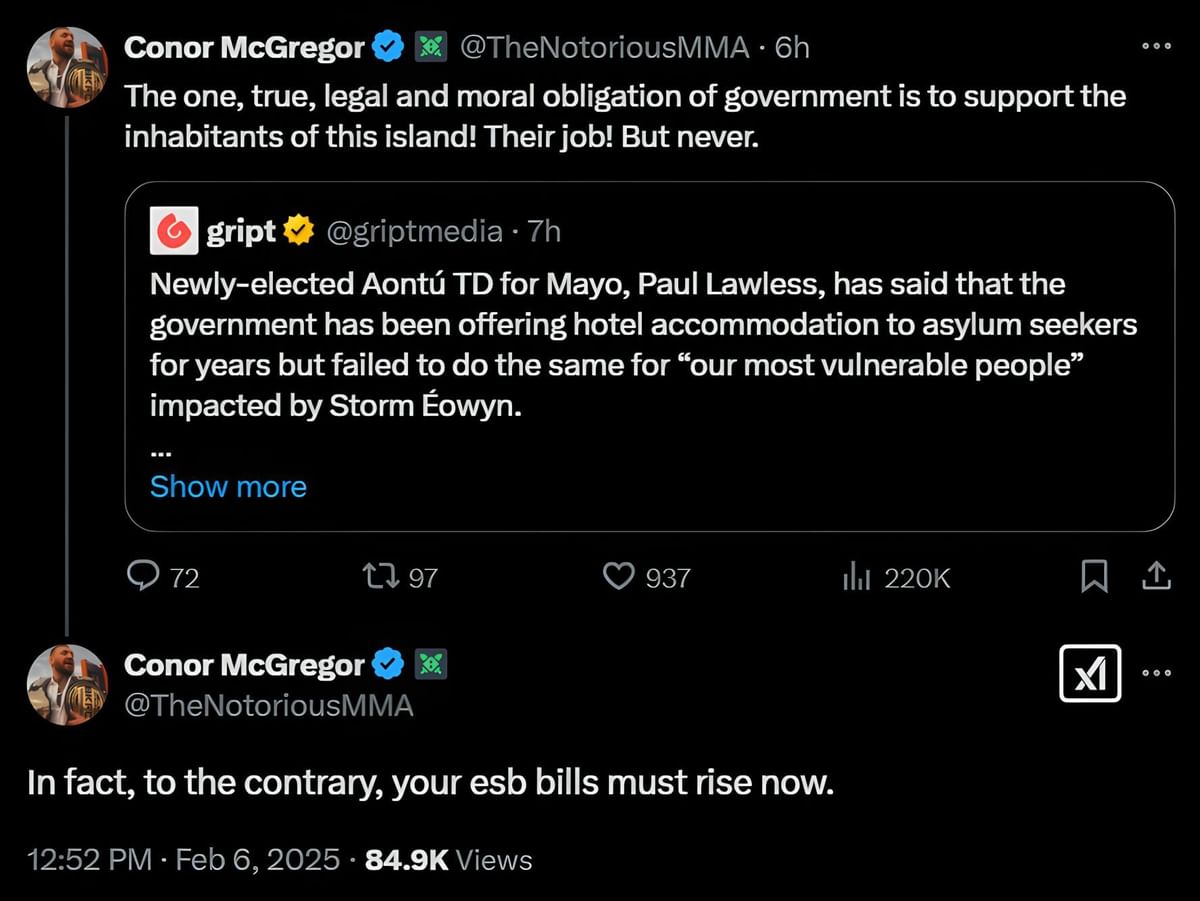 Storm Éowyn: Conor McGregor slams Irish government response to Storm ...