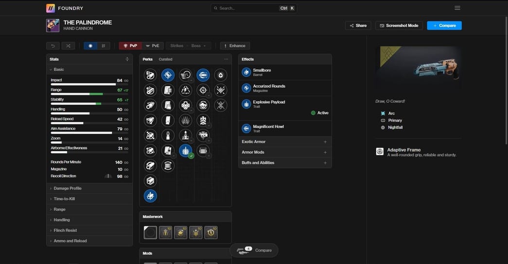 The Palindrome updated god roll guide for Destiny 2 PvE and PvP