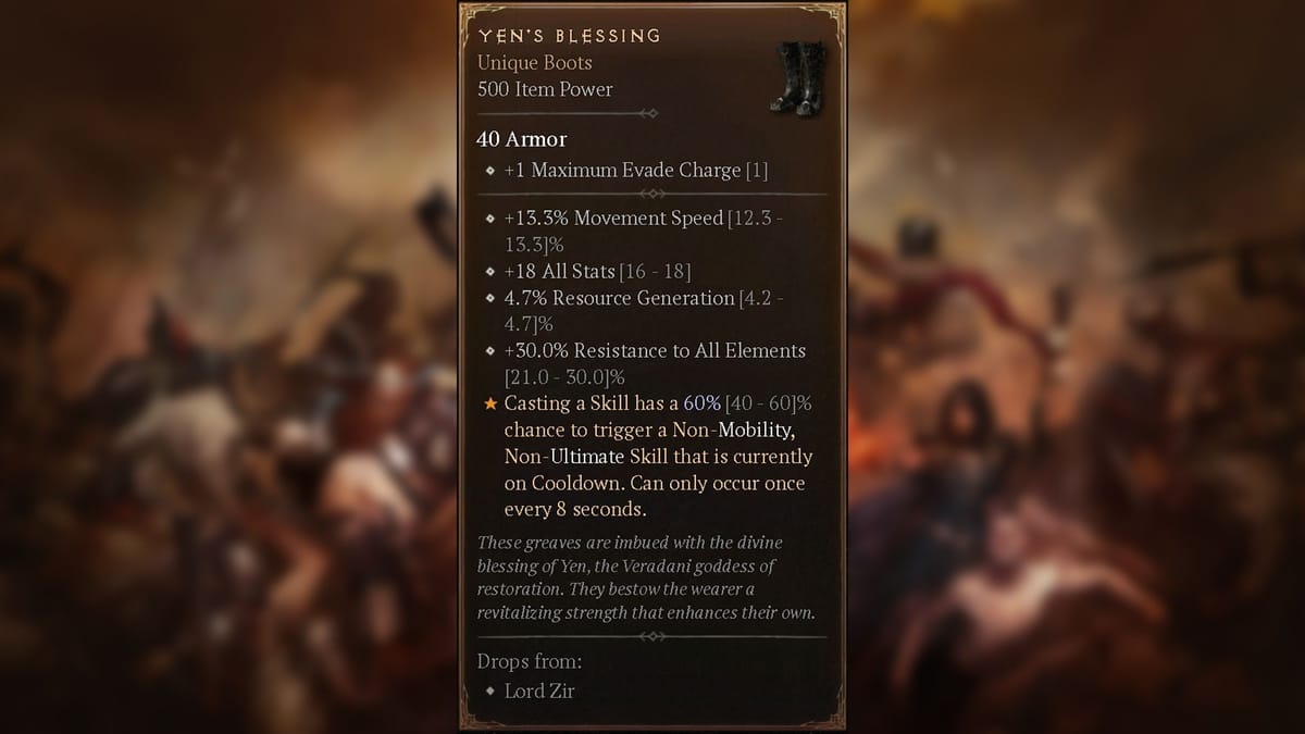 How to get Yen's Blessing in Diablo 4, and its Unique Effects