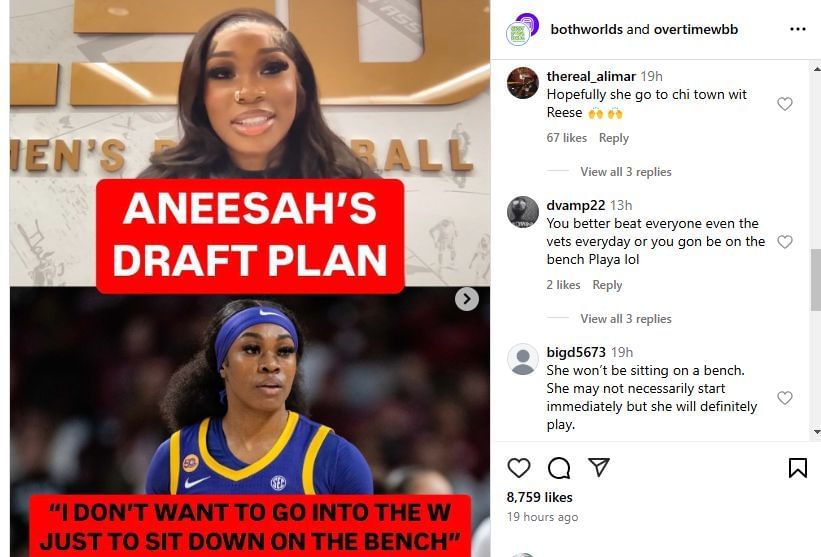 “Hopefully she go to chi town with Angel Reese”: Fans react to Aneesah ...