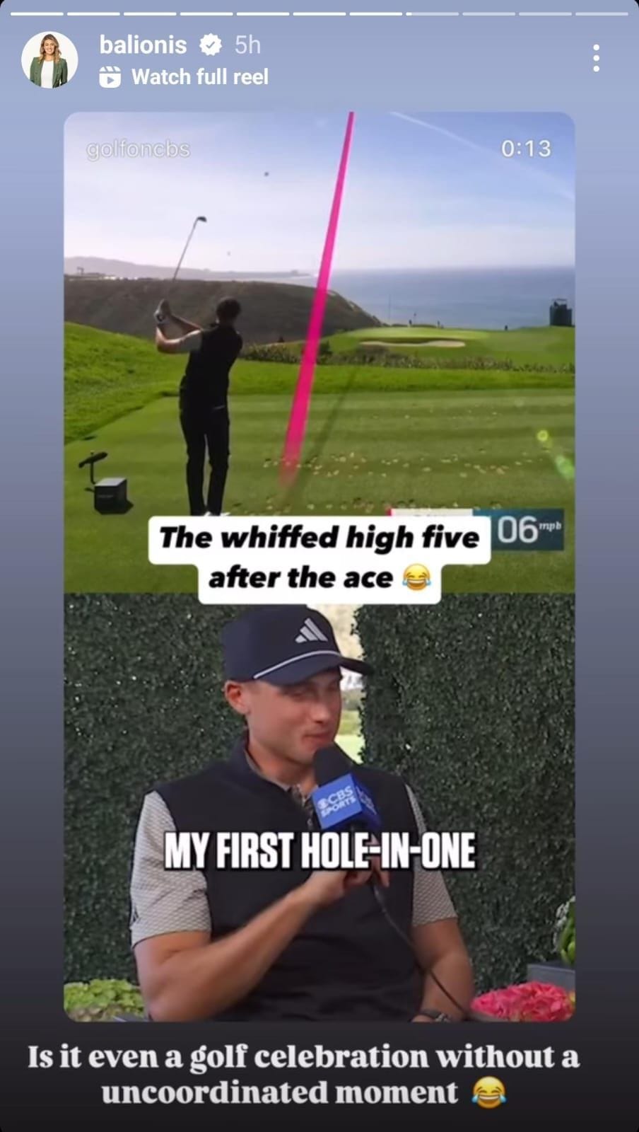 Amanda Balionis hilariously reacts to Ludvig Aberg’s awkward ace ...