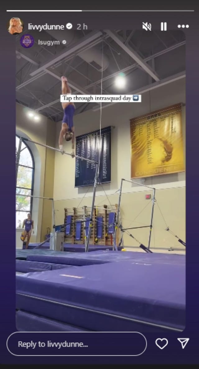Olivia Dunne shows off uneven bar routine during intrasquad day as she ...