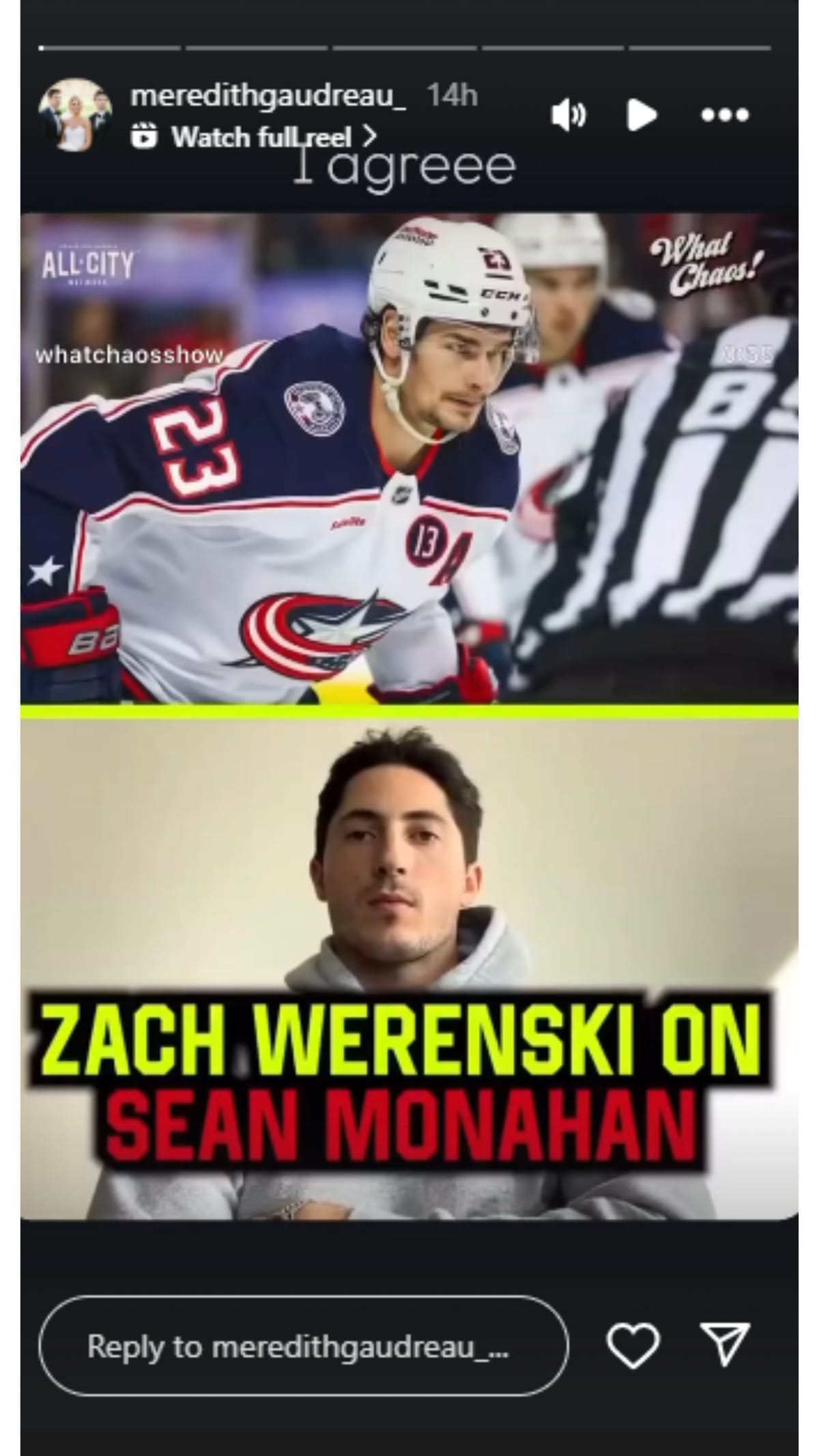 Johnny Gaudreau's wife Meredith gives 2-word verdict on Zach Werenski's ...