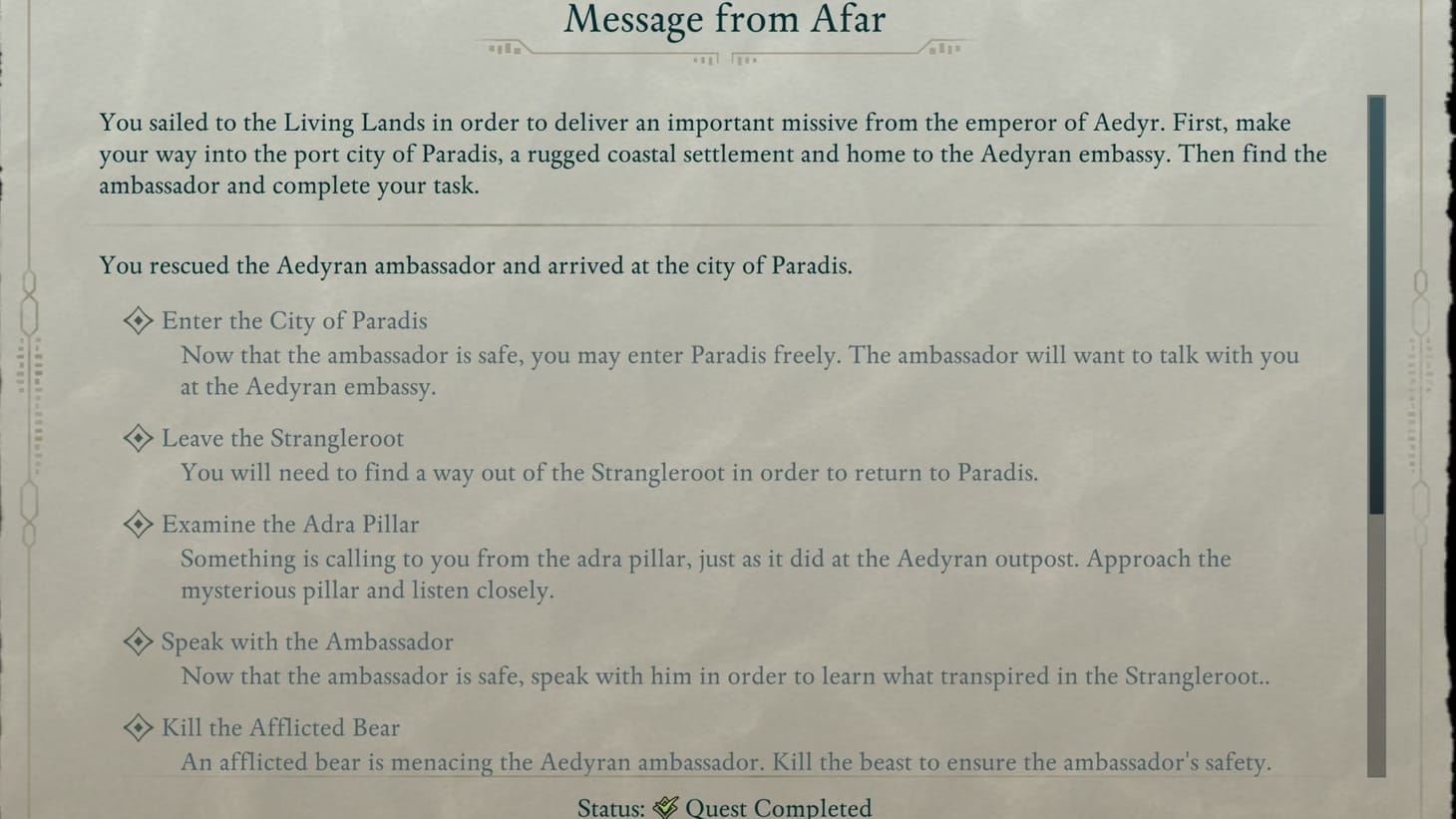 Avowed: Message from Afar quest walkthrough