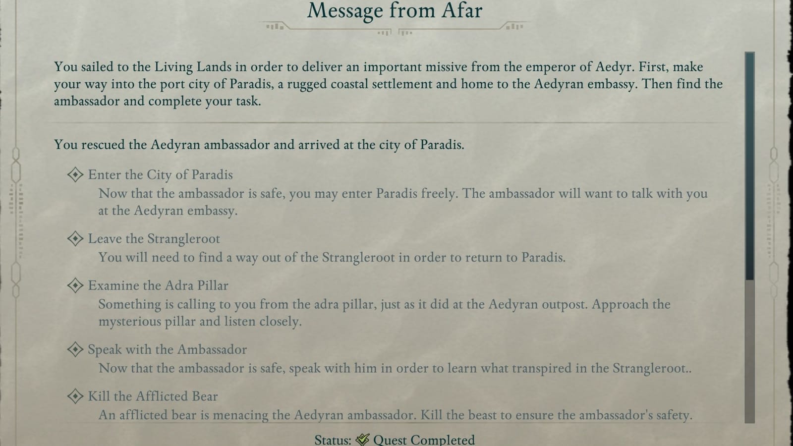 Avowed: Message from Afar quest walkthrough