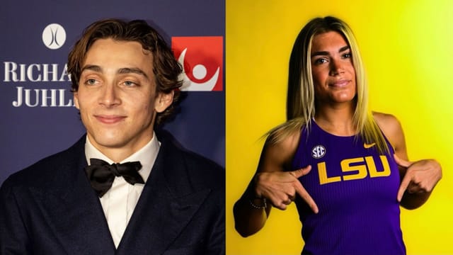 Mondo Duplantis reacts as sister Johanna Duplantis elevates up LSU ...