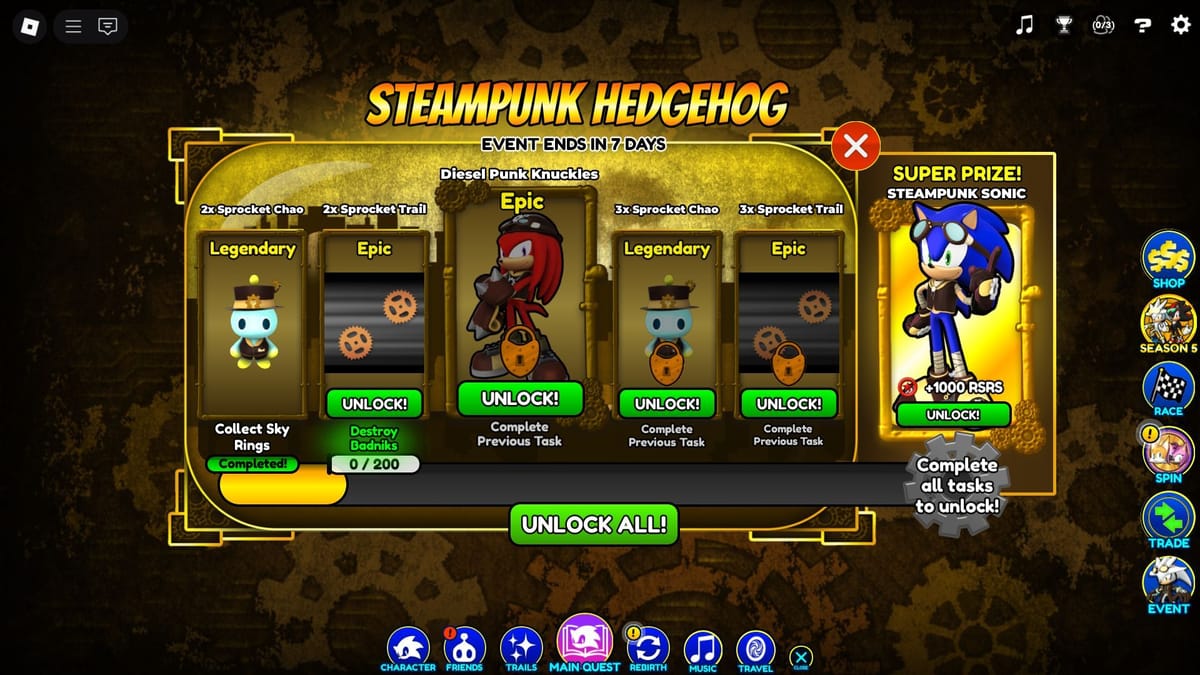 Sonic Speed Simulator Steampunk Events guide