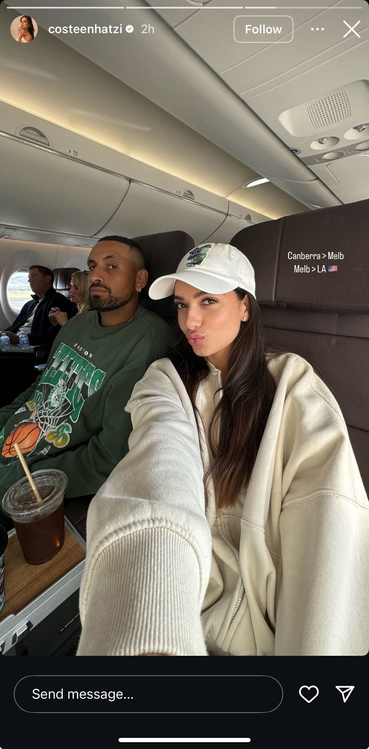 Nick Kyrgios and girlfriend Costeen Hatzi share adorable airplane ...