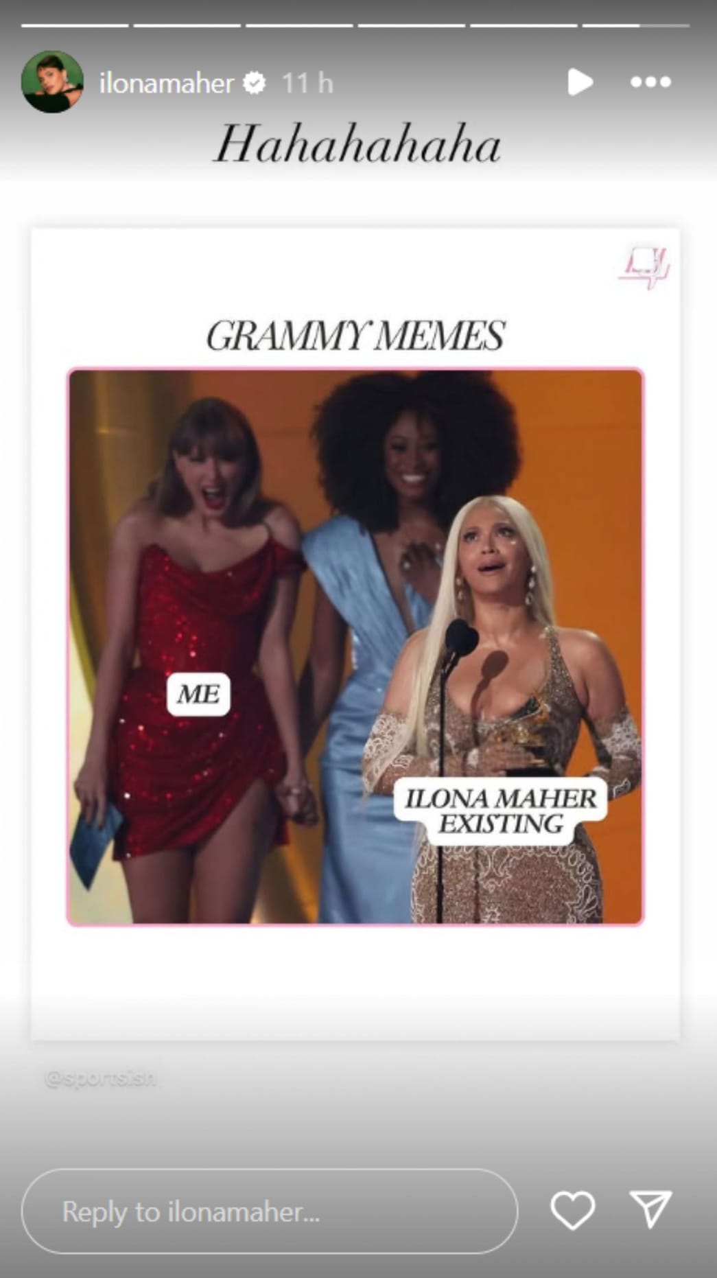 Ilona Maher reacts to a Grammy meme featuring Taylor Swift and Beyonce ...
