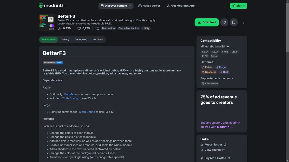 This Minecraft mod lets you customize Java Edition's F3 debug screen