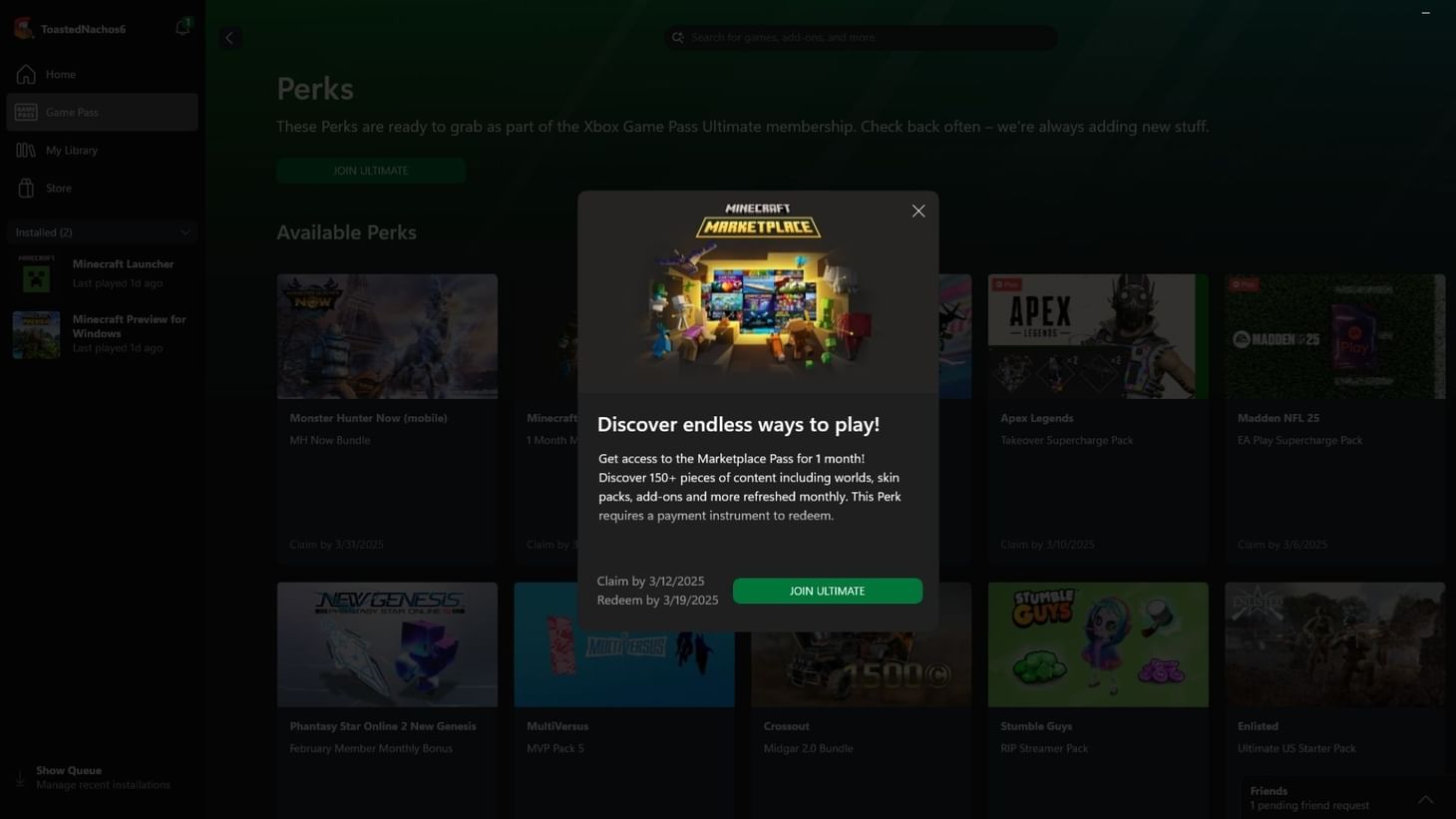 Fans can claim free Minecraft Marketplace subscription with Xbox game pass