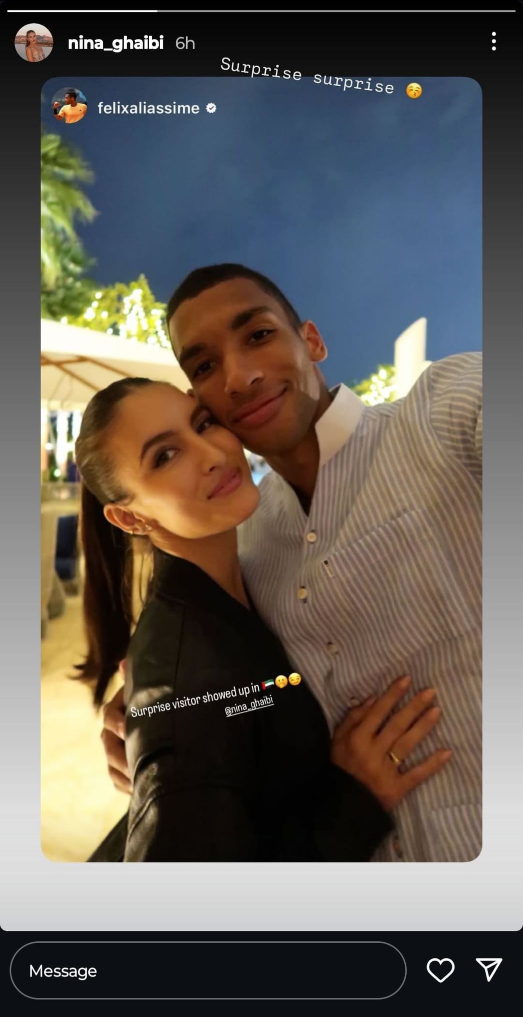 Felix Auger-Aliassime gets wholesome surprise from fiancee Nina Ghaibi ahead of Dubai Tennis ...
