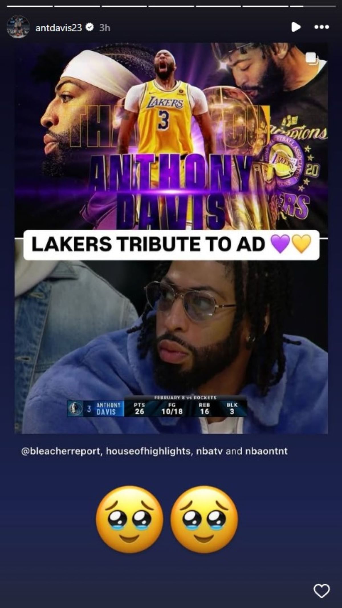 Anthony Davis emotionally reacts to Lakers' special tribute video