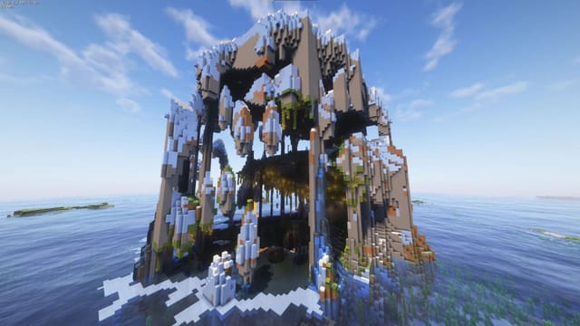 Minecraft player discovers a stunning hollow mountain island with a ...