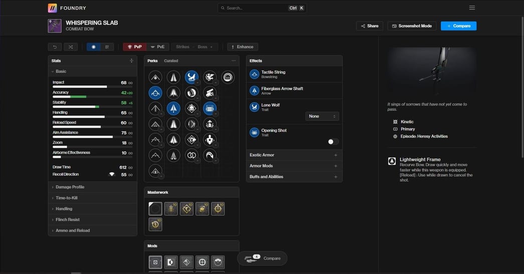 Whispering Slab updated god roll guide for Destiny 2 PvE and PvP