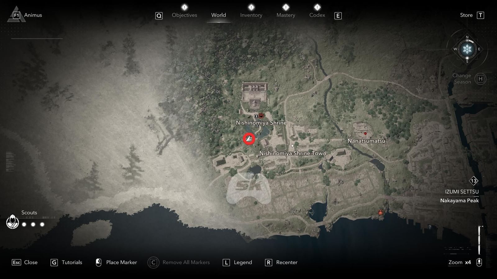 All praying locations of Nishinomiya Shrine in Assassin's Creed Shadows