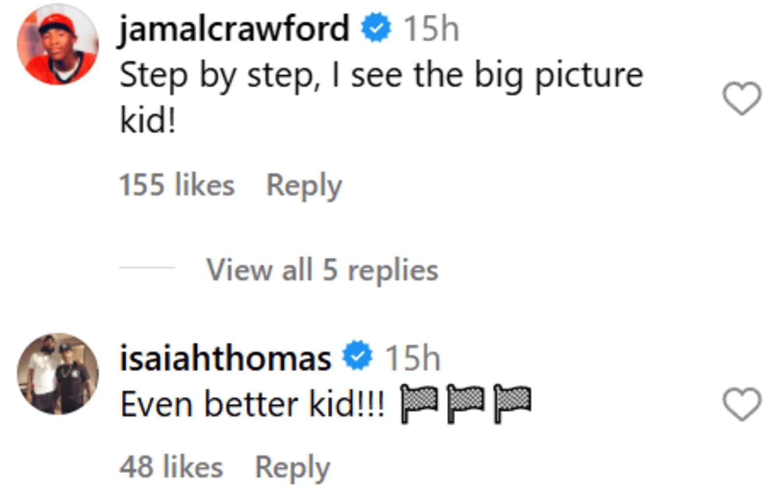NBA legends Jamal Crawford and Isaiah Thomas share their reaction to former's son JJ Crawford's ...