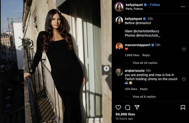 Max Verstappen reacts to Kelly Piquet's latest IG post