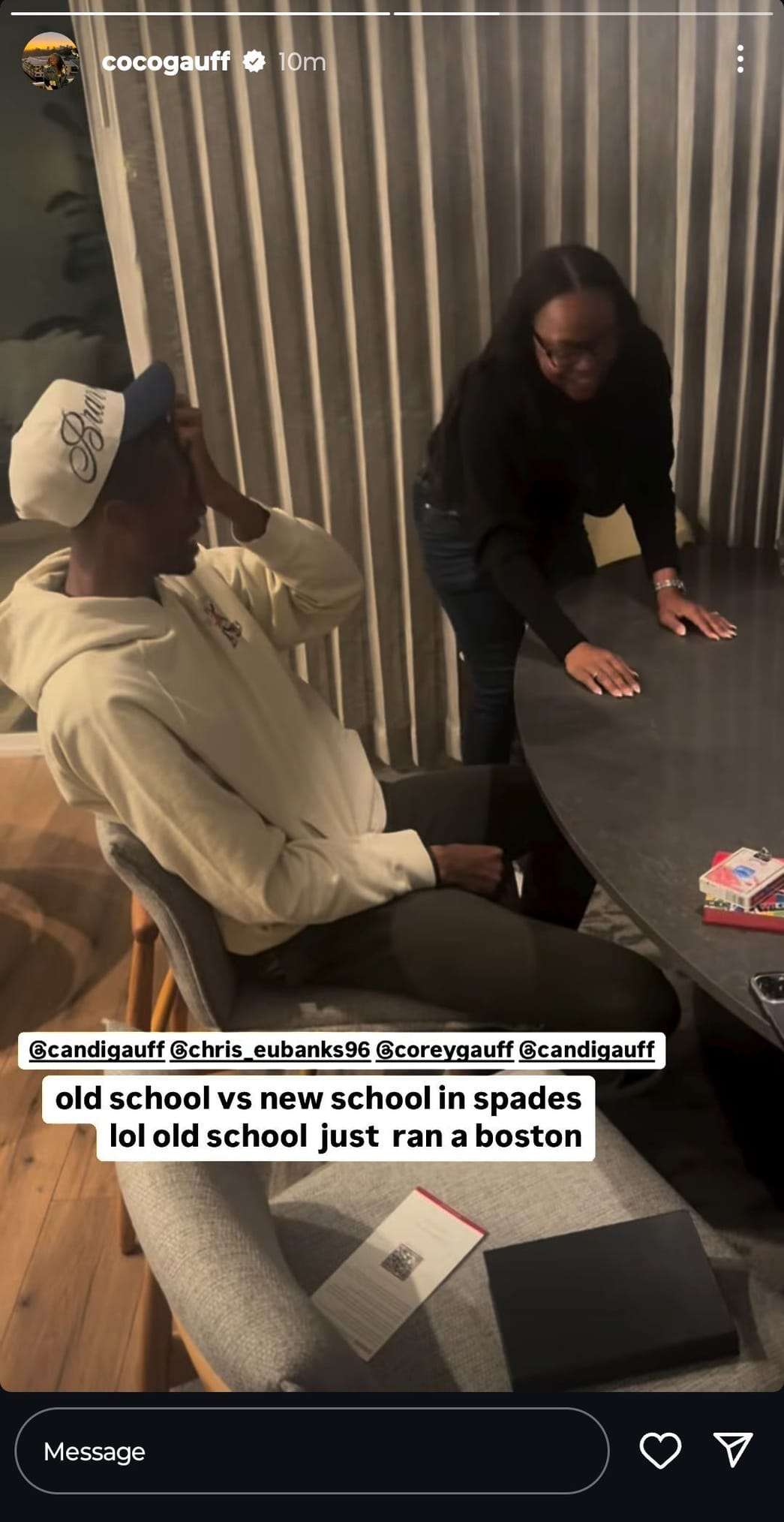 Coco Gauff bursts into laughter as card game with mother Candi, father Corey & Christopher ...