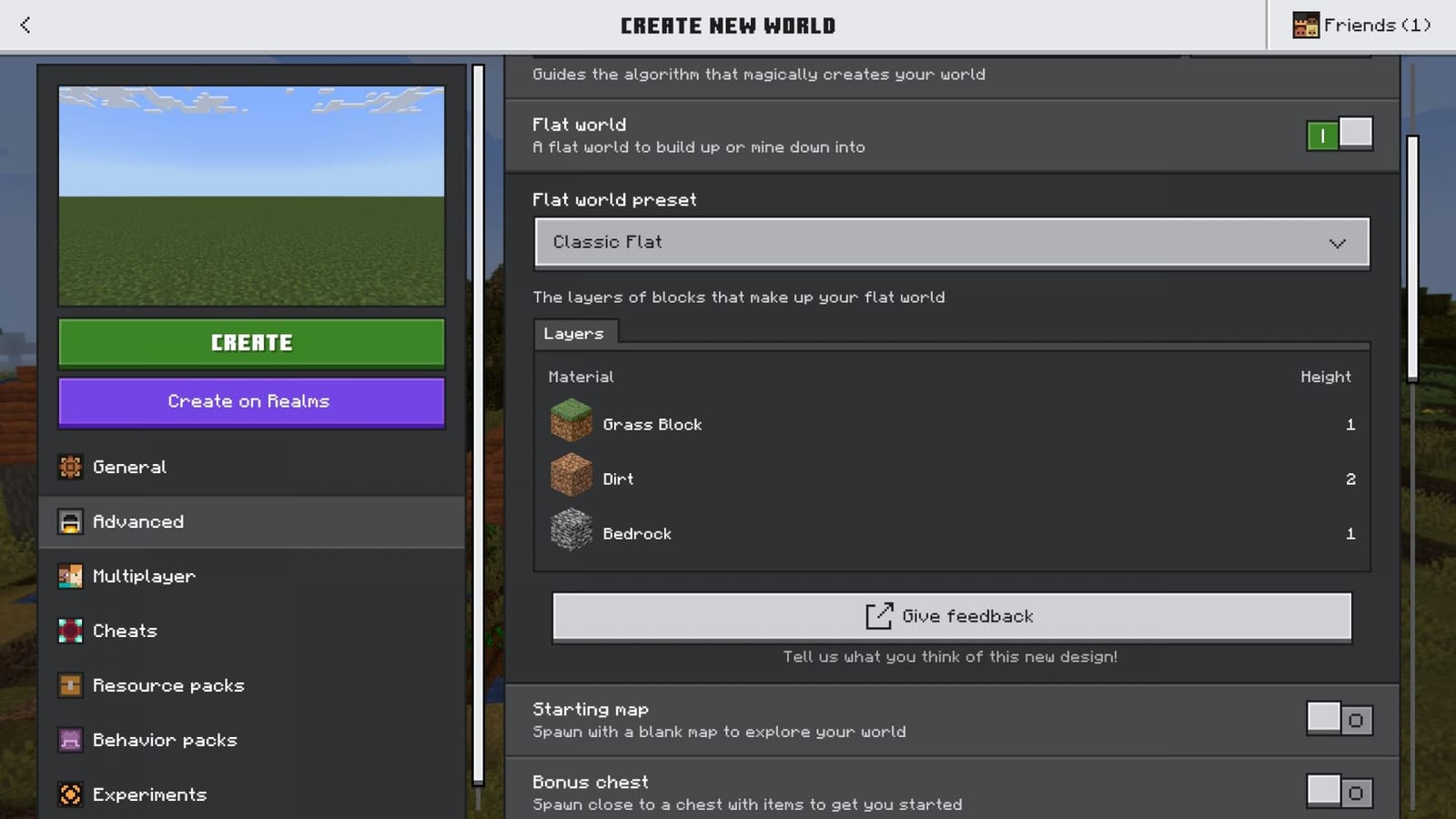 How to use flat world presets in Minecraft Bedrock