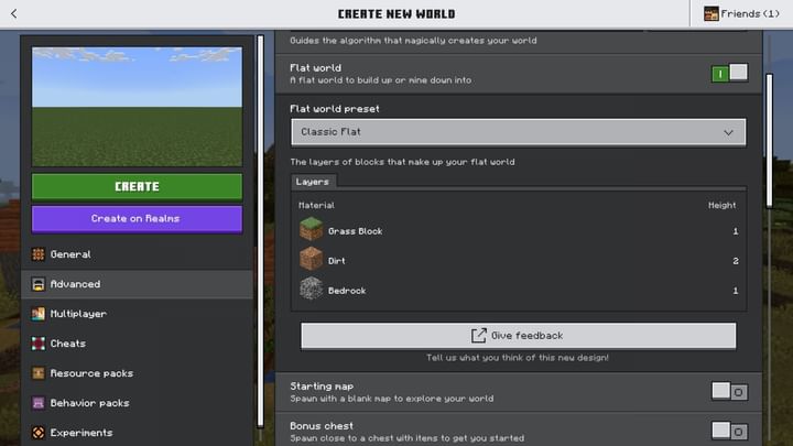 How to use flat world presets in Minecraft Bedrock