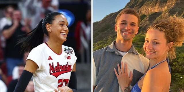 Nebraska Volleyball’s Harper Murray reacts as brother Deric gets ...