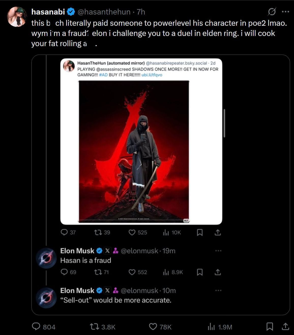 Ubisoft ratios and claps back at Elon Musk on X for calling Assassin's ...