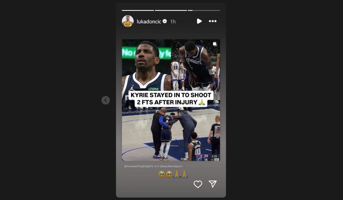 Luka Doncic reacts as Kyrie Irving cries after seemingly suffering ...