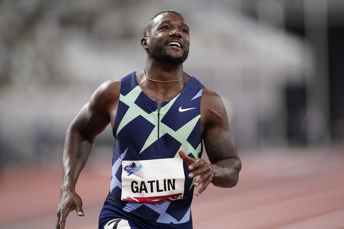 Justin Gatlin reacts to Kaylyn Brown's exhausted look despite anchoring ...